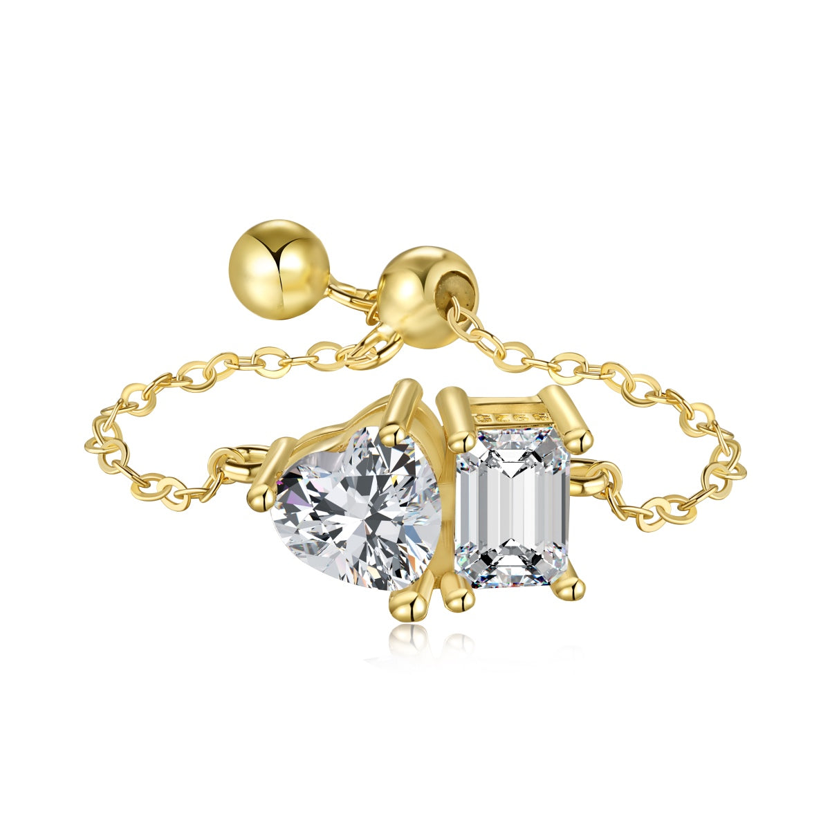 Toi Et Moi Heart & Emerald Cut Sparkle Adjustable Chain Ring - Gold: Elegant & Affordable ...