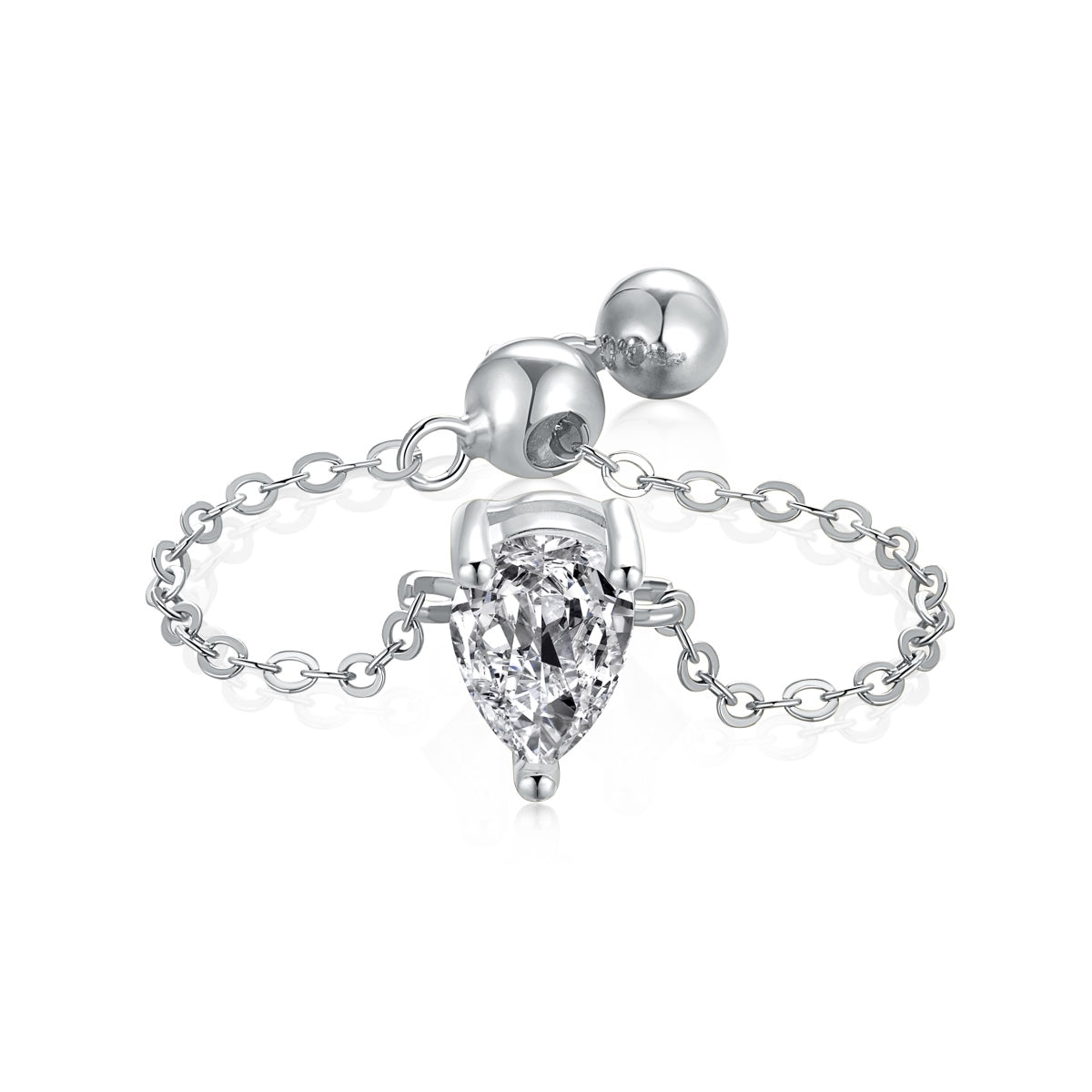 Dainty Pear Cut Sparkle Adjustable Chain Ring: Elegant & Affordable Handcrafted Jewelry ...