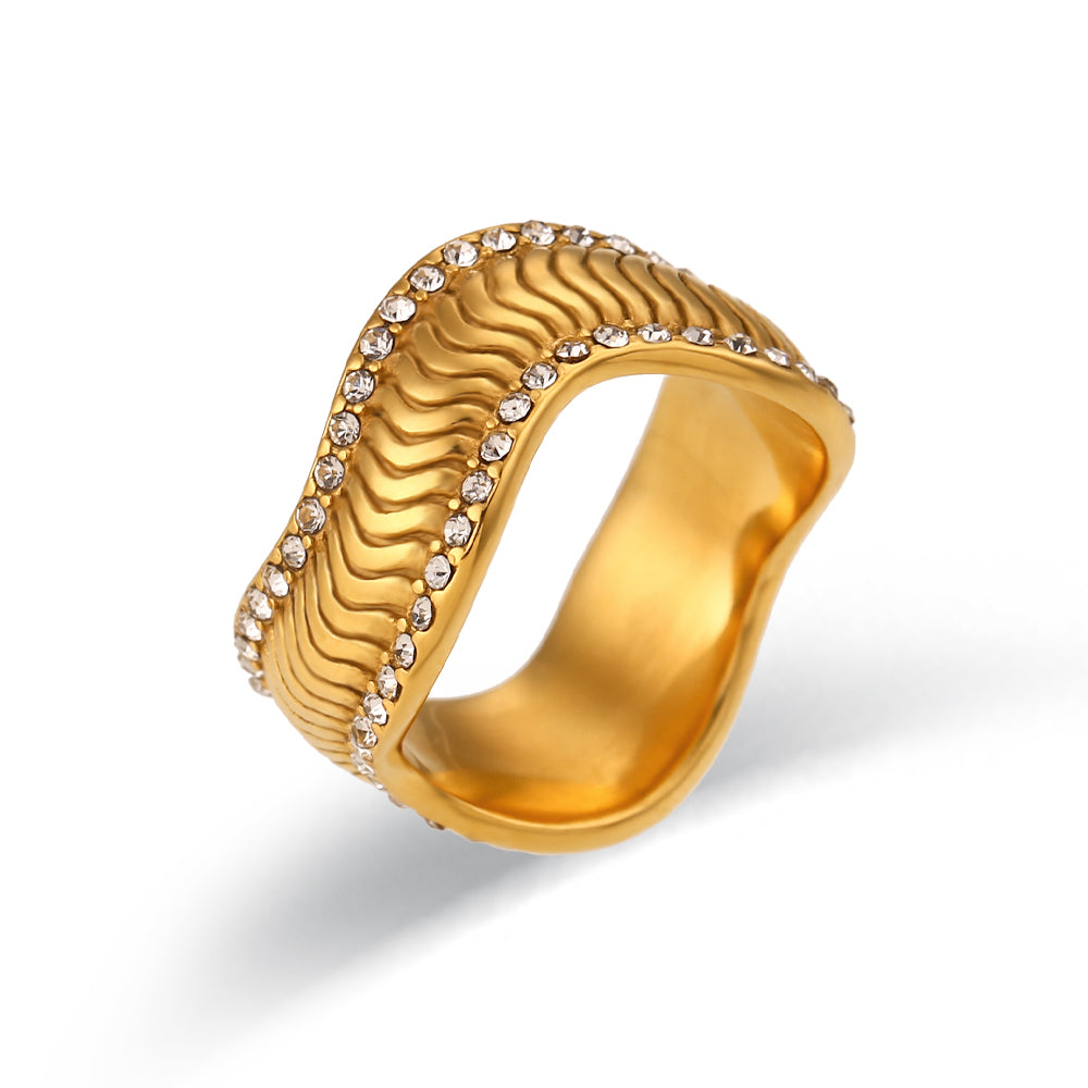 Pave Contemporary Ribbed Wave Ring: Modern Elegance & Sparkling Style | Clublux Ethical Jewelry ...