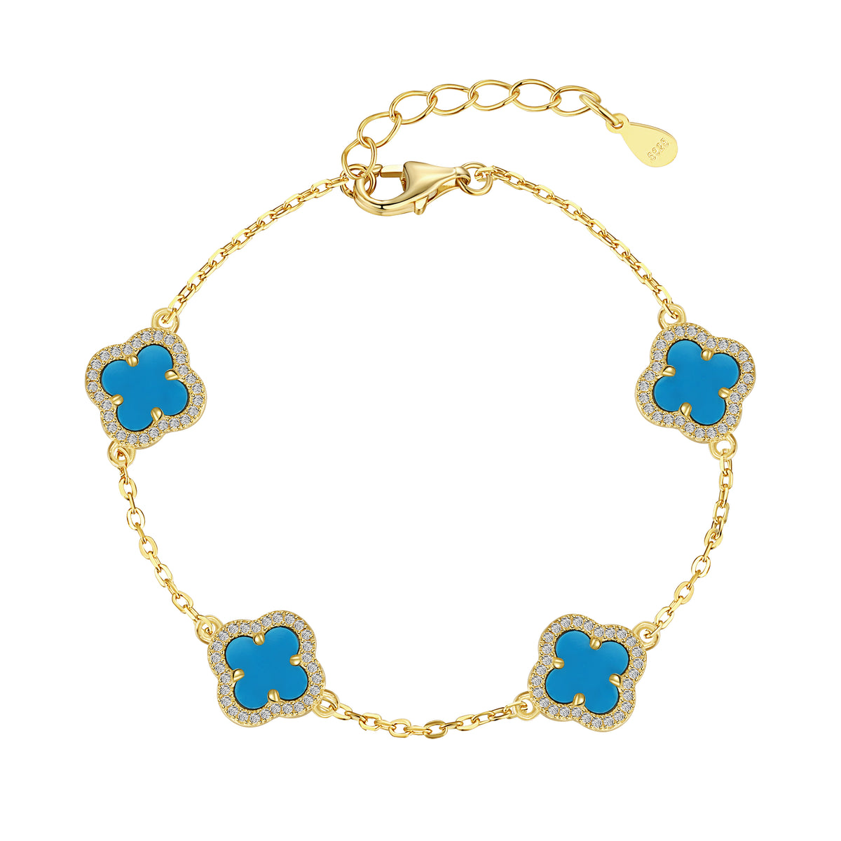 Iced Flora Turquoise Clover Bracelet - Gold: Turquoise Charm and ...